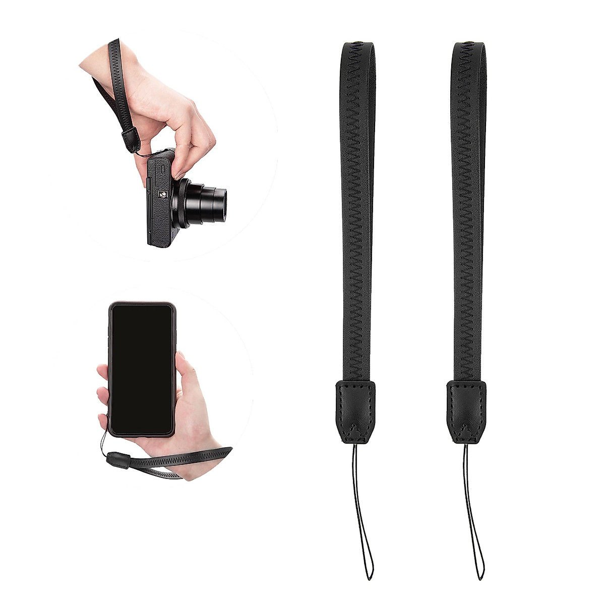 2 Pack Durable PU Leather Short Lightweight Hand Wrist Strap Lanyard String for Canon V10 G7X Mark III G5X Mark II Sony ZV-1 II RX100VII Ricoh GRIIIx Panasonic DMC-LX10 Leica SOFORT 2 Instant Camera