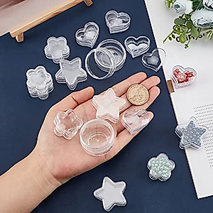 PH PandaHall 24pcs Plastic Containers 4 Style Clear Containers Heart Flower Round Star Beads Storage Containers 0.34 Fl Cosmetic Makeup Pot Jars for Clip Craft Jewelry Small Items Hardware