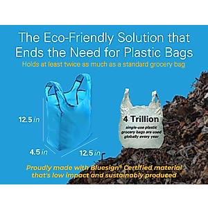 BagPodz Reusable Shopping Bags Inside a Compact Pod with Carry Clip RipStop Nylon Holds 50lbs Very Sturdy, 5 Pack in Blue