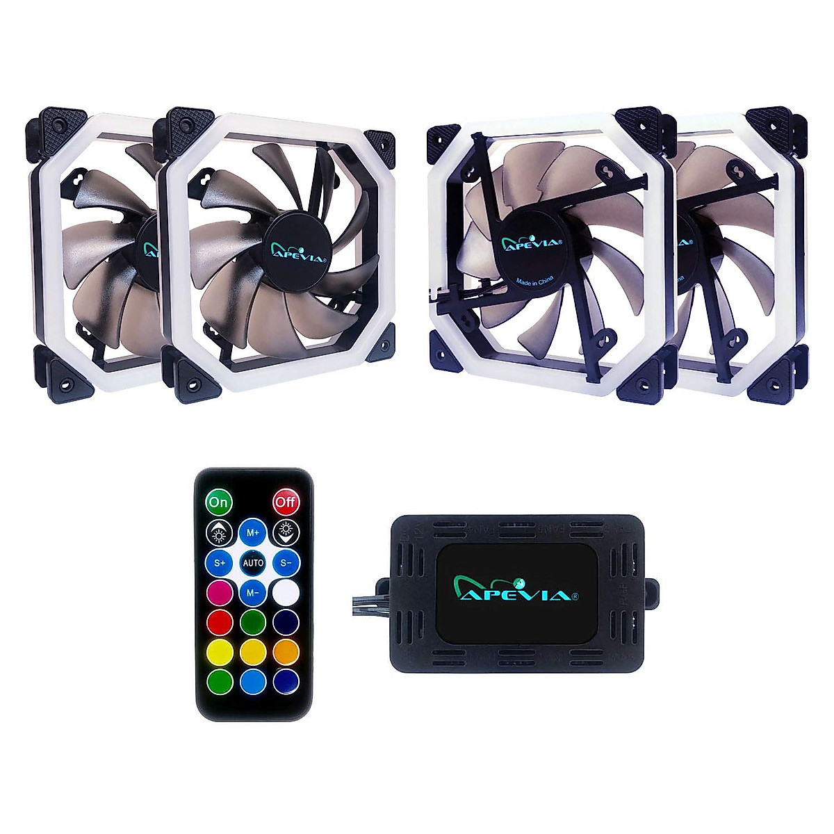 Apevia PN4-RGB Phoenix 120mm Dual-Ring RGB LED Fan for Gaming, 16x LEDs & 8X Anti-Vibration Rubber Pads (4-pk)