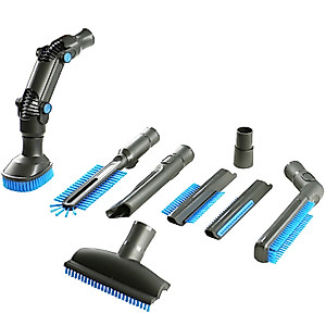4YourHome Brush Attachment Tool Kit with Storage Bag for Vax, Shark Electrolux, Miele, Sebo, Tesco, VonHaus and Many Other Makes, Includes 8 Grey Tools with Blue bristles - Fits 32mm - 35mm Pipes