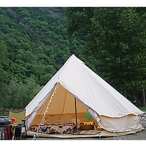 BOOMLATU 4 Season Waterproof Large Family Camping Cotton Canvas Bell Tent Beige Glamping Tent with Roof Stove Jack Hole and Electric Cable Hole (Diameter: 5M-16.4ft)