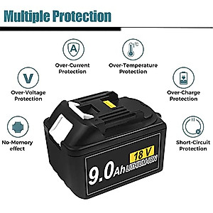 FEOTDN 2Pack High Capacity 9.0Ah 18Volt BL1860B LXT Lithium Replacement Battery for Makita 18V Battery BL1830 BL1840 BL1850 BL1860
