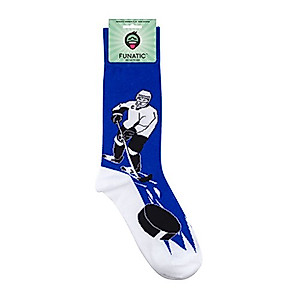 FUNATIC Hockey Novelty Crew Socks | Unisex Gift Apparel for Men Women | Best Sport Day Lover Present with Original Player Puck Stick and Helmet Image | Perfect Holiday Accessory | One Size Fits Most