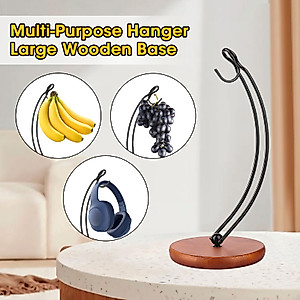 HOMKULA Banana Holder Stand - Fruit Bowl, Modern Banana Hanger, Banana Tree Hanger with Bold Stainless Steel & Thickened Wood Base, Banana Rack for Kitchen Counter (Black V2)