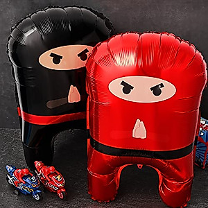 6 Pcs Ninja Birthday Party Balloons Ninja Party Decoration Red and Black Warrior Themed Party Supplies for Boys Ninja Balloons Birthday Party Supplies for Decor Party Favors Kids Baby Shower