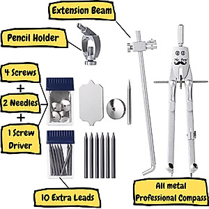 Mr. Pen- Professional Metal Compass with Wheel, Lock and Extension Bar for Geometry, Drafting, Math, Drawing, Compass for Geometry, Tool for Drawing Circles, Drawing Compass, Compass Drawing Tool