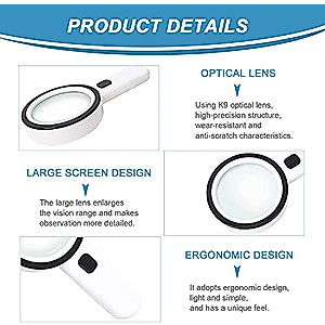 Magnifying Glass with 12 LED Lights, 30X Double Glass Lens Handheld Illuminated Magnifier Reading Magnifying Glass with for Seniors Read, Coins, Stamps, Map, Inspection, Macular Degeneration