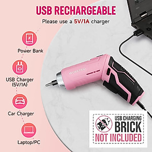 WORKPRO 53-Piece Pink Tool set with Electric Cordless Screwdriver, Basic Tool Kit Set for Women with 13'' Portable Tool Bag for DIY Home Repair/Maintenance - Pink Ribbon