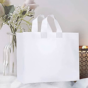 Plastic Bags with Handles Bulk, 100 Pcs Frosted Clear Bags with Handles Soft for Shopping Bags, Gift Bags, Take Out Bags, High-Density Big Size 15.7" x 11.8" x 5.9"