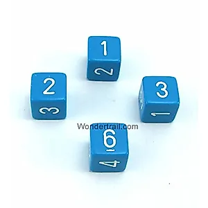 Wondertrail WCXPQ0616E4 Light Blue Opaque Dice with White Numbers D6 Aprox 16mm (5/8in) Pack of 4 Dice Chessex