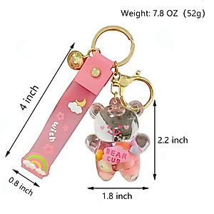 WIMETI Kawaii Keychain Bear Liquid Floating Quicksand Cute Keychains Bag Charm Wristlet Bracelet Key Ring for Women Girl (Pink)