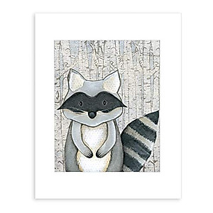 Woodland Nursery Decor for Boys - Animal Pictures Wall Art - Baby Room Prints - Bear Deer Fox Raccoon Rabbit Squirrel - SET OF 6-8x10 - UNFRAMED