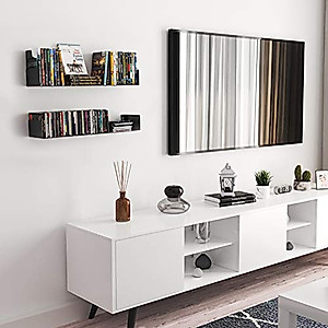 Wallniture Bali Floating Bookshelf and CD DVD Storage Shelves, Video Game Shelf Set of 2, Metal 24 Inch Black Floating Shelves for Wall