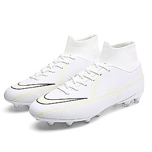 Men's Soccer Boots Football Cleats AG Hightop Football Shoes Athletic Indoor Outdoor Comfortable Soccer Shoes White