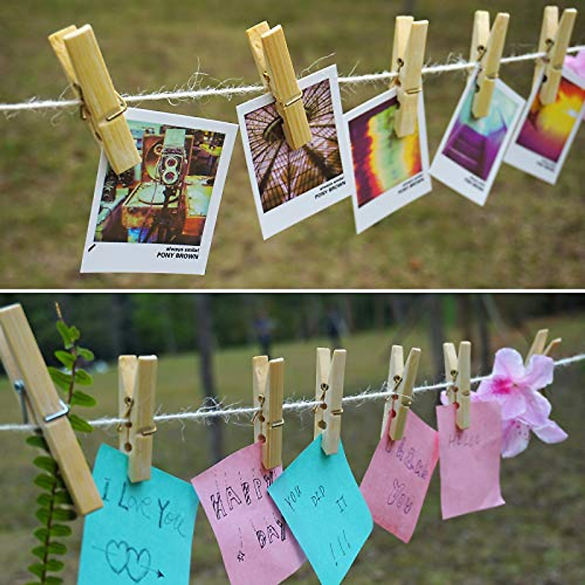 Neeyeetag Clothespins Large Size 3.74 Inch 40 Pack and Medium Size 2.3 Inch 40 Pack, Natural Bamboo Heavy Duty, with a Hanging Canvas Bag