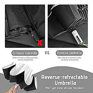BangBoom Automatic Reverse Folding Umbrella Windproof Waterproof Inverted Sun Protection Umbrella with Reflective Tape, Portable Travel Umbrellas with Reinforced Frame for Rainy Sunny Days (White)
