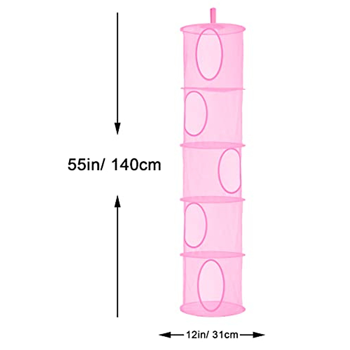 Libeder Mesh Hanging Storage Space Saver Bags Organizer,Foldable Storage Organizer 5 Compartments Toy Storage Basket for Kids Room Bathroom 2 Sets Pink