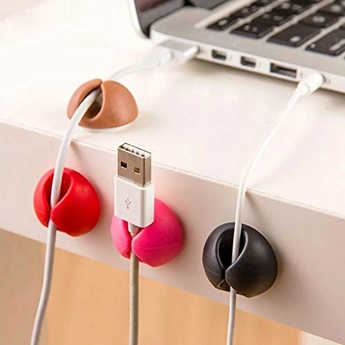 Wire and Cable Clamp Holder, Self-Adhesive Desktop Data Cable Clamp, Multifunctional Round USB Wire Clamp for Home Office and Car, Non-Toxic Material Durable Clamp