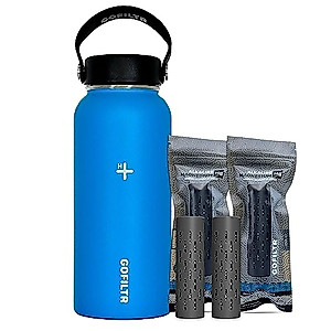 GOFILTR Alkaline Water Bottle 32 oz + 2 Magnesium Alkaline Water Filter Infusers/Insulated Water Bottle That Creates Alkaline Water, Color: Ibiza