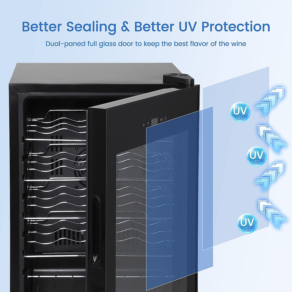 Aprafie Wine Cooler Refrigerator 24 Bottles Compressor Freestanding Beverage Wine Fride For Red, White, Champagne or Sparkling Wine 40°F to 65°F Digital Temperature Control Full Glass Door