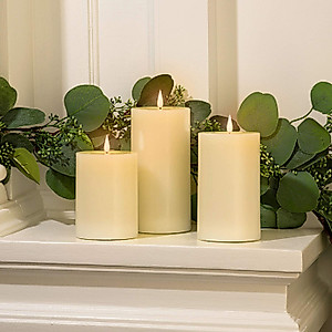 LampLust Realistic Flameless Candles with Remote - Set of 3, Batteries Included, Real Wax, 3D Flickering LED Flame, 3 Inch Diameter Pillar Candles for Mantel Decor, Valentine & Wedding Decorations