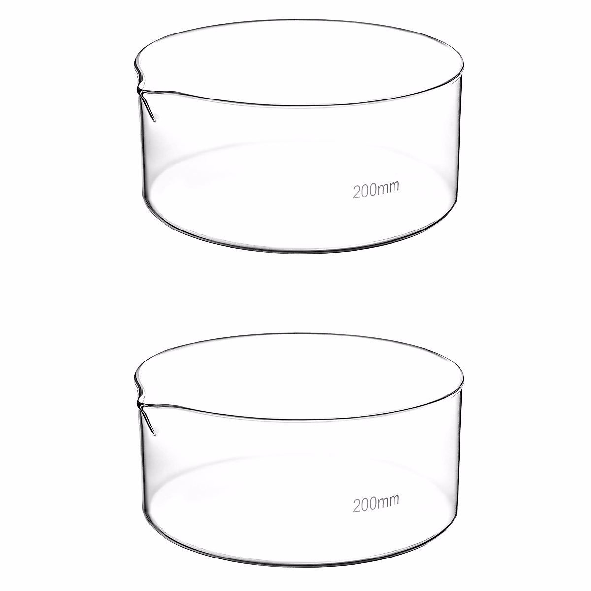 QWORK 2000ml Crystallizing Dishes, 2 Pack Flat Bottom Lab Dishes with Spout and Heavy Rim, Borosilicate 3.3 Glass for Professional Laboratories, Science Classrooms, Kitchen, Crafts, OD 200mm