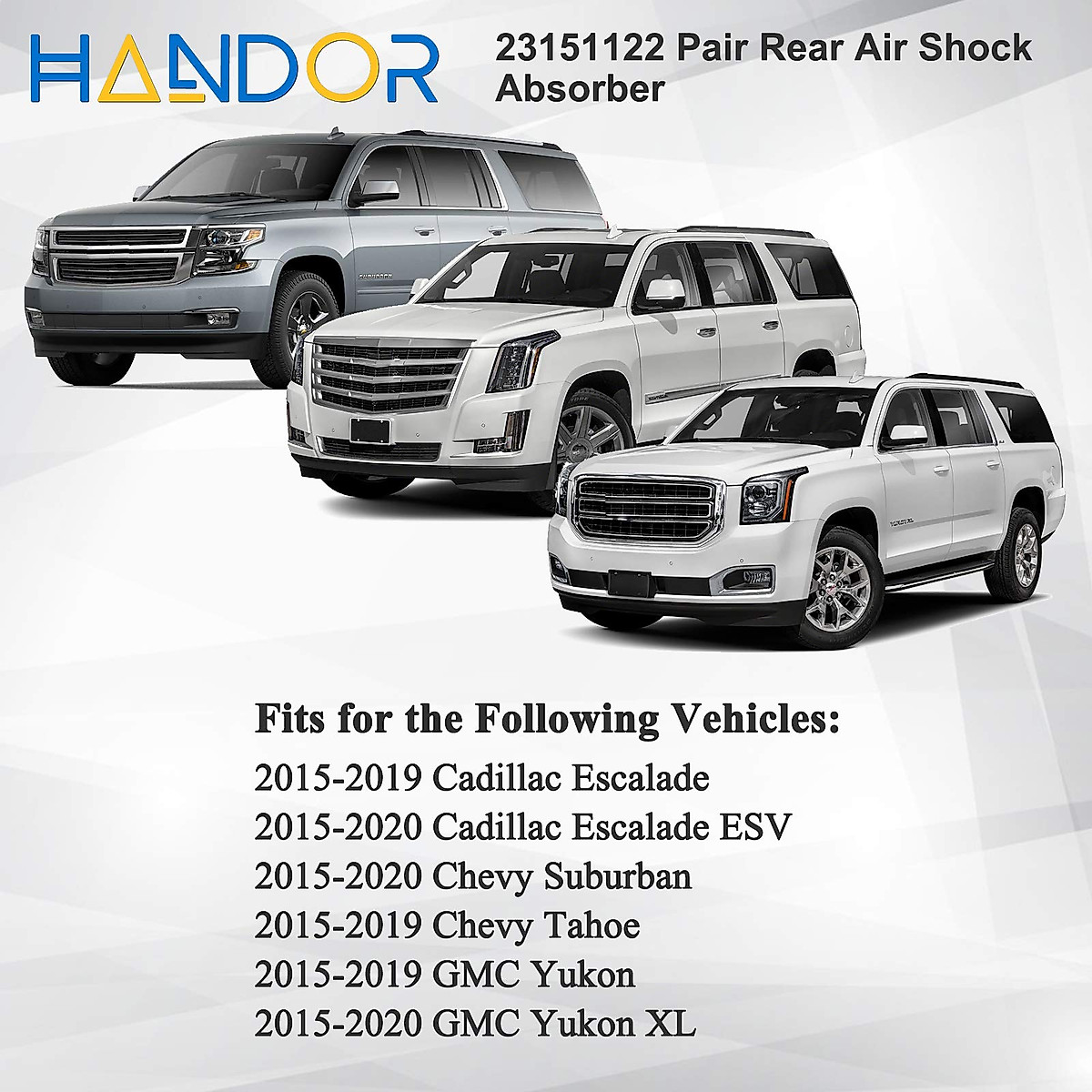 Handor 84176675 580-1106 Pair Rear Air Shock Absorbers Compatible with 2015-2021 Chevy Tahoe Suburban Cadillac Escalade ESV GMC Yukon XL, Repalces# 23151122 23267007 23290661