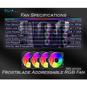 Apevia FB4-RGB Frostblade 120mm Silent RGB Color Changing LED Fan for Gaming with Remote Control, 16x LEDs & 8X Anti-Vibration Rubber Pads (4-pk)