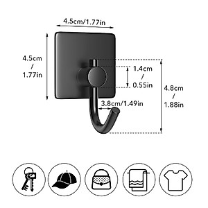 Self Adhesive Wall Hooks for Hanging: Stick-On Hooks Hold 13 LB, Black Coat Hook,Towel Hooks For Bathrooms,Shower Hooks for Wall,Door Hooks Hanging Towel, Kitchen Hook,Metal hooks for hanging,8 Pack