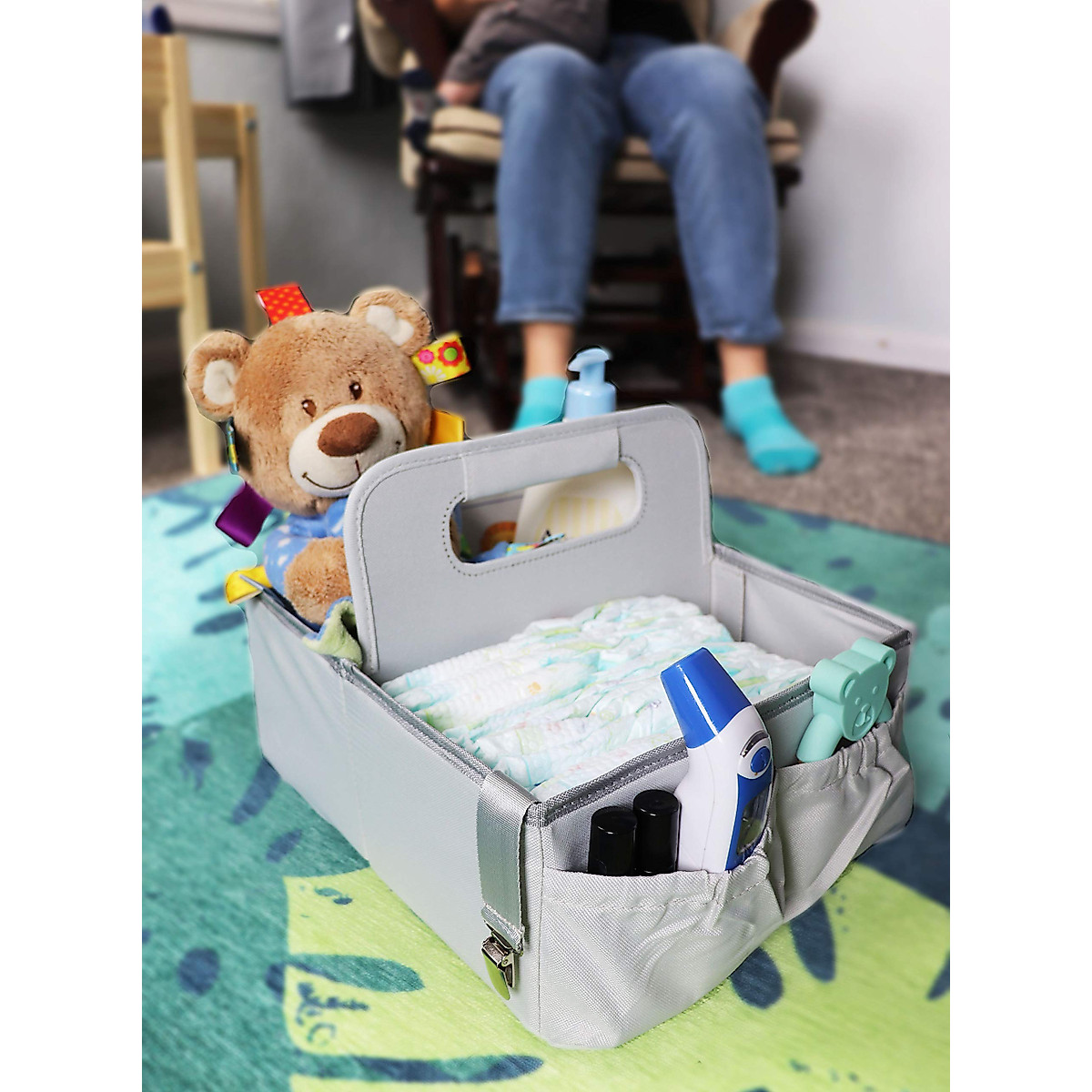 Baby Diaper Caddy Organizer Bag, Portable Essentials Storage Basket for Changing Table Nursery Station, Bags for Babies Diapers and Wet Wipes, Bottles, Pacifier, Lotions & Supplies Kit (Organizer Bag)