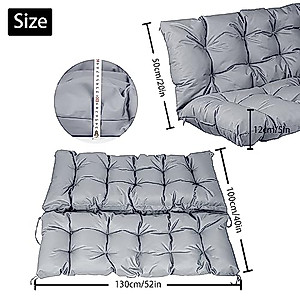 JKCJM Outdoor Bench Cushions, Garden Swing Seat Cushions with Backrest 2-3 SeaterOutdoor Swing Replacement Cushions, Waterproof,Washable,52 x 40 x 5 inches,Light Gray