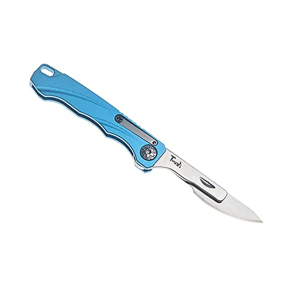Tungyi Daily Pocket Folding Utility Knife with Key Ring and 10 Replaceable Quick Change Blades, Ultra Compact and Lightweight (Blue)