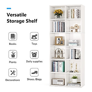 Tribesigns 71.65 Inch Tall Narrow Bookcase Bookshelf, White Modern Bookcase with 12 Cube Storage for Home Office, Vertical or Horizontal