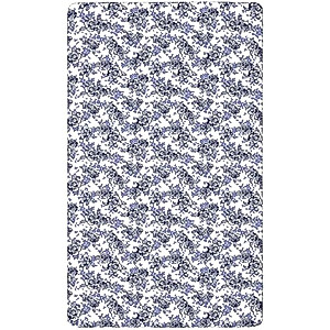 Rose Themed Fitted Crib Sheet,Standard Crib Mattress Fitted Sheet Ultra Soft Material-Baby Sheet for Boys Girls,28“ x52“,Ceil Blue Indigo and White