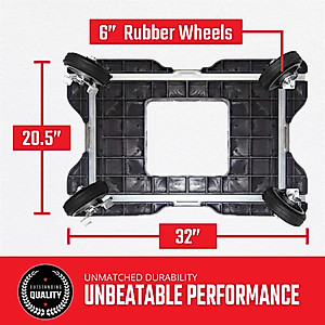 SNAP-LOC, All Terrain 4 Wheel Black Push Cart Dolly, Heavy Duty Dolly Cart, 6 Inch Casters, Push Bar & E Strap Attachment Included, 1,500 lb Capacity, Made in USA, Black