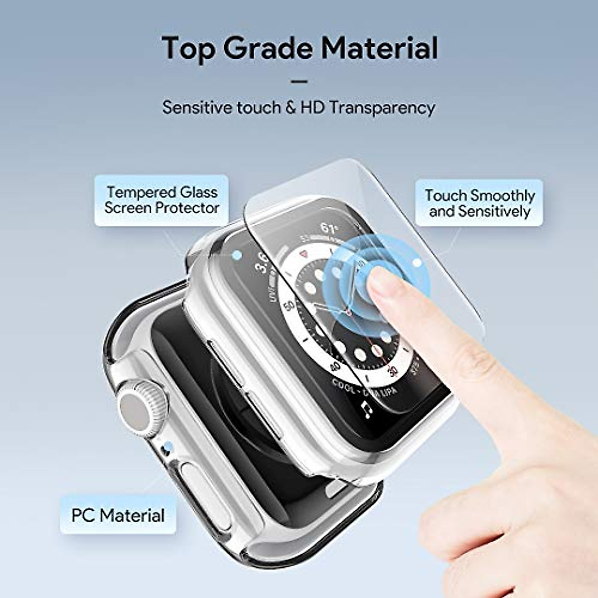 2 Pack HATOSHI for Apple Watch Case 40mm Series SE, 6, 5, 4 with Built-in Tempered Glass Screen Protector, Ultra-Thin All Around Protective Glass Screen Cover for iWatch 40mm, Clear
