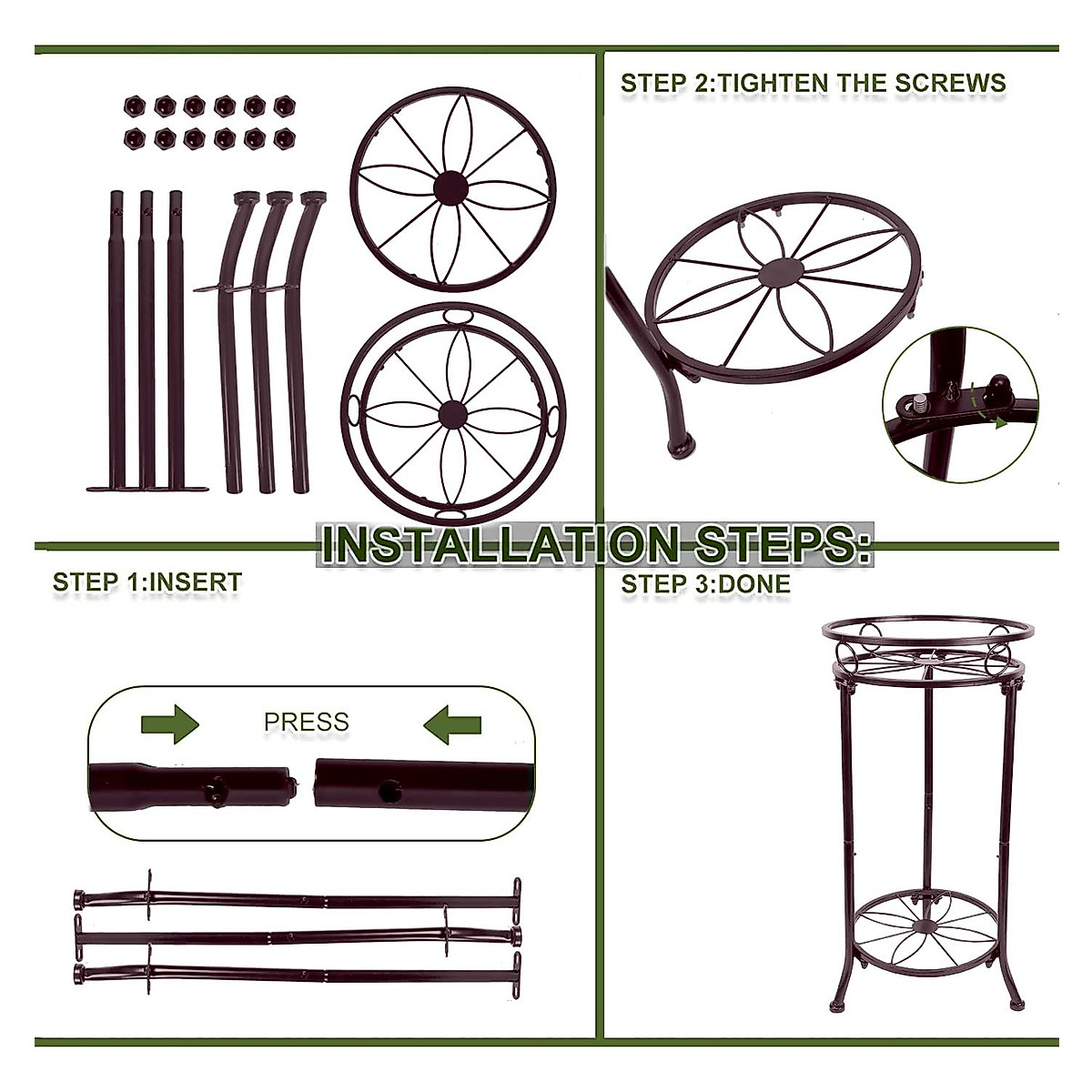 Metal Plant Stands Indoor, 2 Tier Tall Plant Stand Outdoor Potted Flower Pot Holder, Anti-Rust Heavy Duty Multiple Holder Shelf Rack 20.3" (Brown)