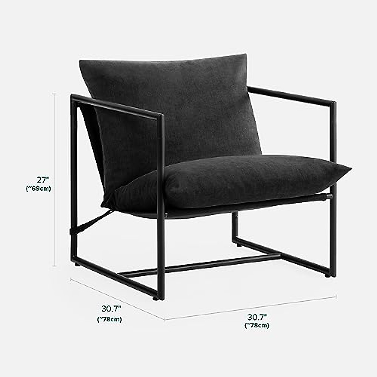 ZINUS Aidan Sling Accent Chair / Metal Framed Armchair with Shredded Foam Cushioning, Black