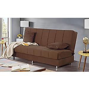 BEYAN Hamilton Collection Modern Armless Convertible Sofa Bed with Storage Space, Includes 2 Pillows, Dark Brown