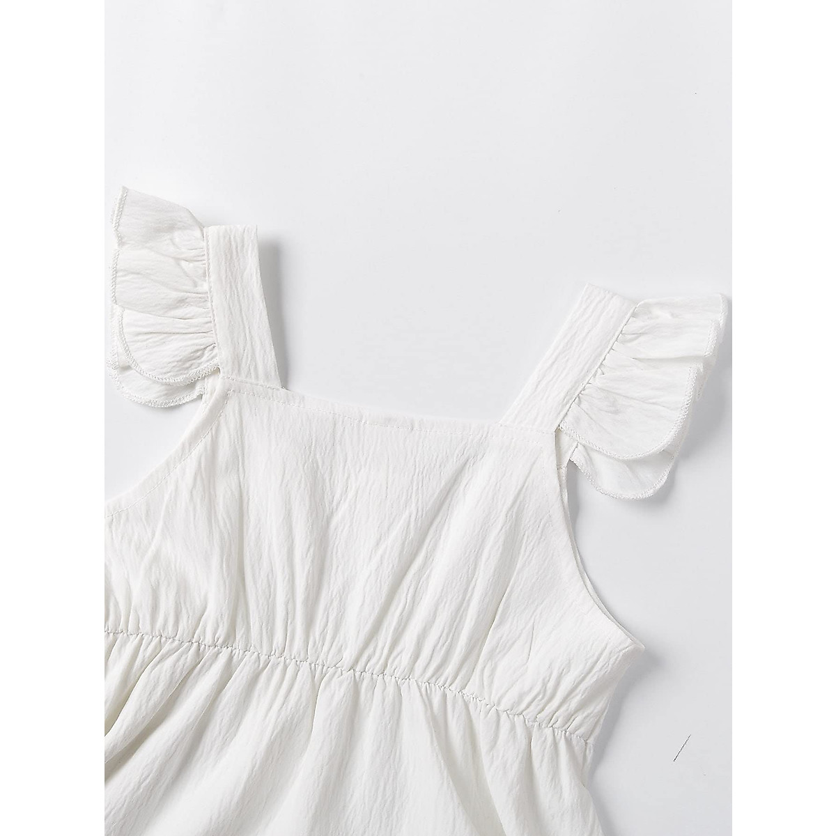 Verdusa Toddler Girl's Colorblock Ruffle Hem A Line Square Neck Sleeveless Mini Dress White Brown 120