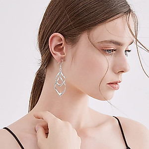 Met-edianger Silver Statement Dangle Earrings Linear Swirl Wire Earrings Twist Drop Earring Infinity Earrings for Women (Silver Dangle Earrings)