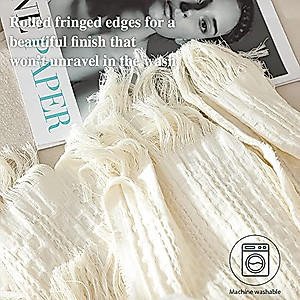 Simple&Opulence 100% Cotton Throw Blanket for Couch, Bed, Waffle Weave Cable Knit Blanket with Tassels, Soft Lightweight Pre-Washed Breathable Cozy Blanket Farmhouse Decoration for All-Season (White)