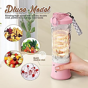 Portable Blender, Personal Blender for Shakes and Smoothies, 20 Oz Mini Smoothies Blender to Go, USB Rechargeable Blender Cup with Travel Lid for Home, Office