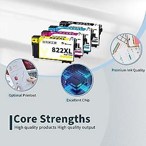 OINKWERE 822XL Ink Cartridges Remanufactured Replacement for Epson 822XL Ink cartridges 822 XL T822 T822XL Compatible for Workforce WF-3820 WF-4820 WF-4830 WF-4833 WF-4834 Printer (4 Pack)