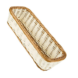 3 Pcs Woven Plate Basket Imitation Rattan Basket Imitation Rattan Plate Basket Rectangle Storage Basket White Wooden