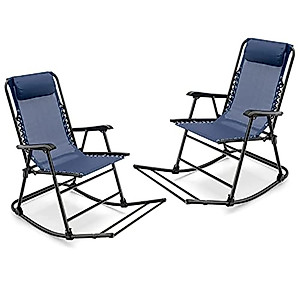 PDGJG 2 Piece Patio Camping Rocking Chair Folding Rocking Chair Footrest