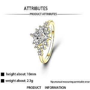 YAZILIND Statement Wedding Ring Gold Plated Square Cubic Zirconia Engagement Jewelry Gift Size 9