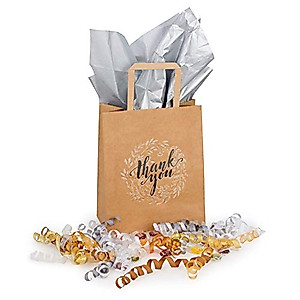 OSpecks Medium Size 8x4.75x10 inch Paper Bags, 50 Count, Thank You Gift Bags Bulk with Handle (No Bow or Ribbon), Brown Kraft Paper Bags for Retail Shopping, Wedding, Goodies, Merchandise for Customers or Guests