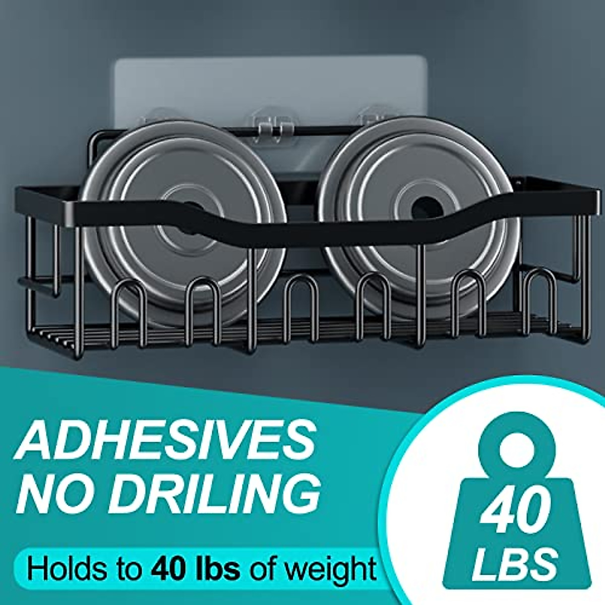 shower shelves[5 pcs],Kitchen&bathroom storage shelf, strong adhesive,bathroom shelf no drilling , rustproof stainless steel soap box, toothpaste, towel and toiletries,Cutlery Storage Box , black